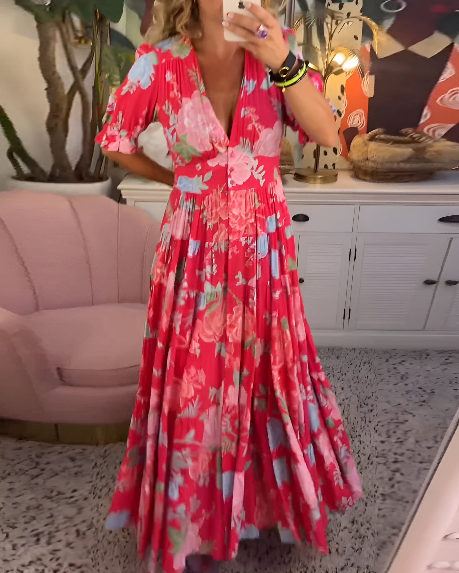 Caterina™ | Vestido floral largo con bolsillos ocultos y corte femenin ...